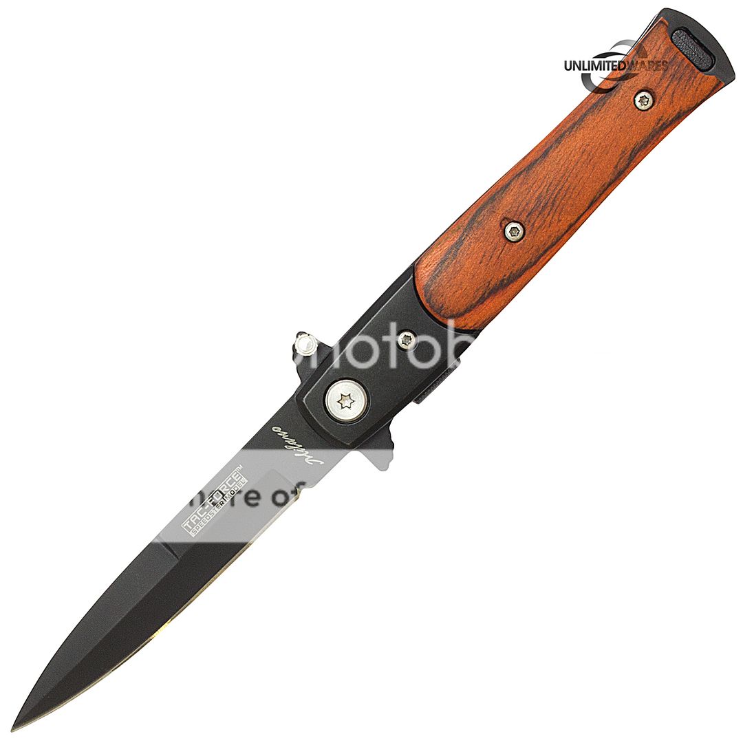7" WOOD STILETTO SPRING ASSISTED TACTICAL FOLDING KNIFE Pocket Blade ...